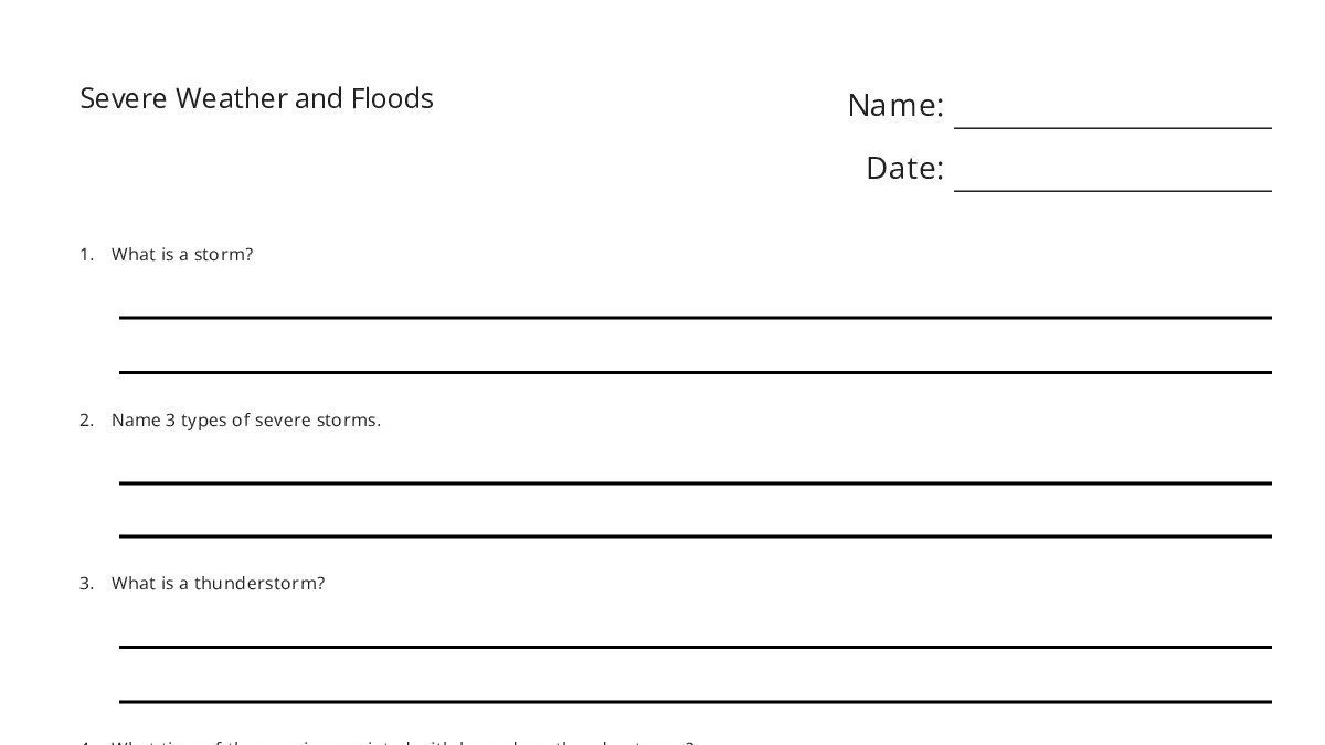 Severe Weather and Floods - My Worksheet Maker: Create Your Own Worksheets