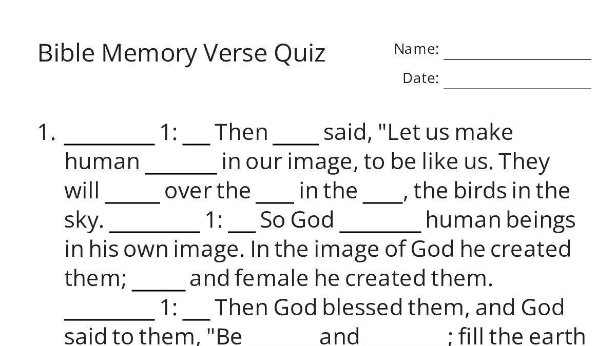 Bible Memory Verse Quiz - My Worksheet Maker: Create Your Own Worksheets