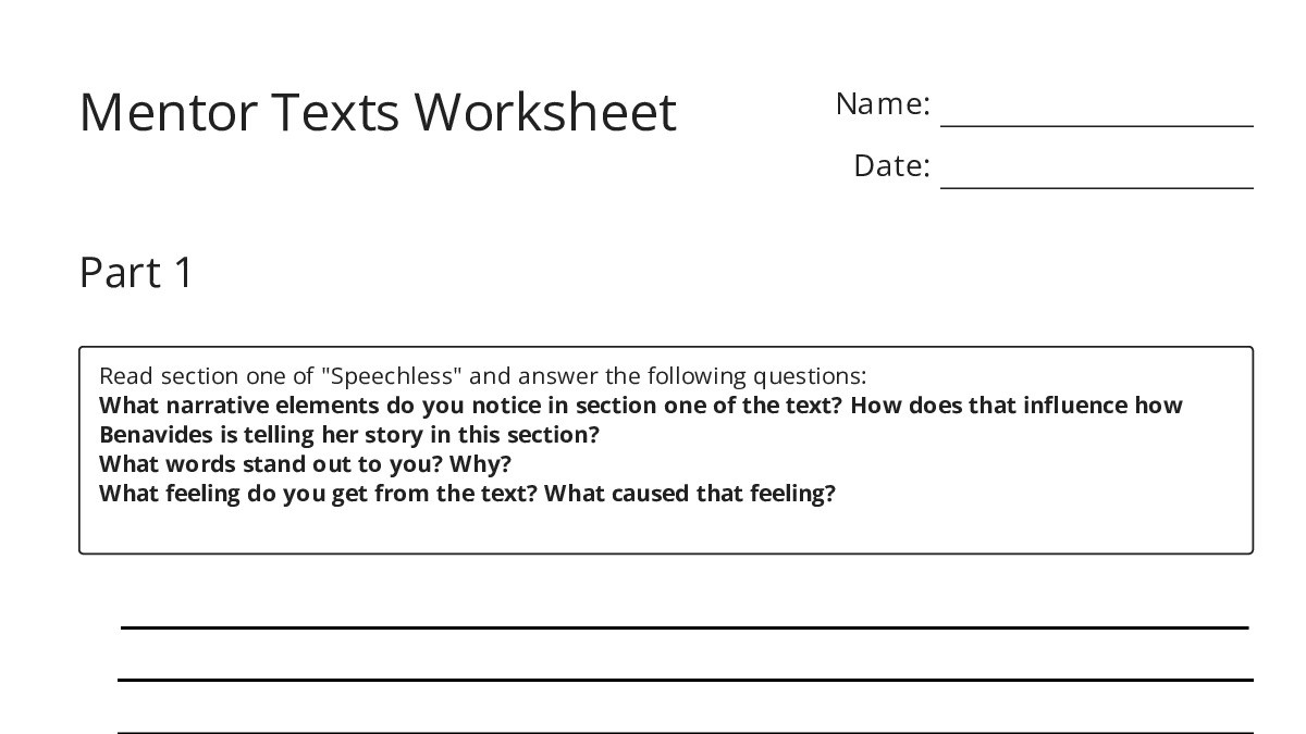 Mentor Texts Worksheet - My Worksheet Maker: Create Your Own Worksheets