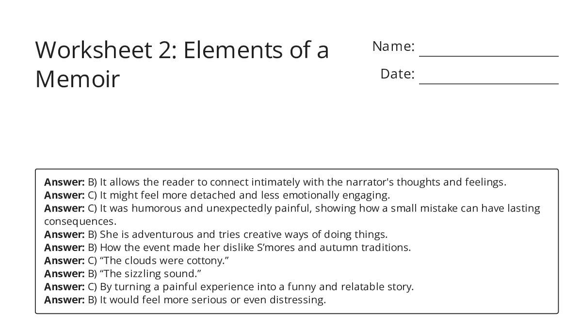 Worksheet 2: Elements of a Memoir - My Worksheet Maker: Create Your Own ...