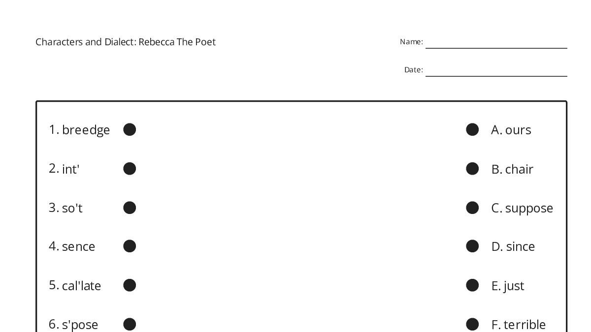 Characters and Dialect: Rebecca The Poet - My Worksheet Maker: Create ...