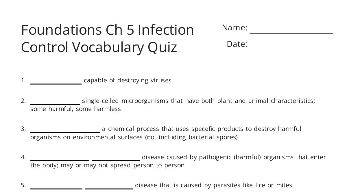 Foundations Ch 5 Infection Control Vocabulary Quiz - My Worksheet Maker ...