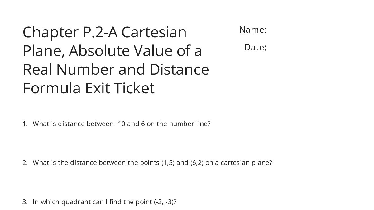 Chapter P.2-A Cartesian Plane, Absolute Value of a Real Number and ...