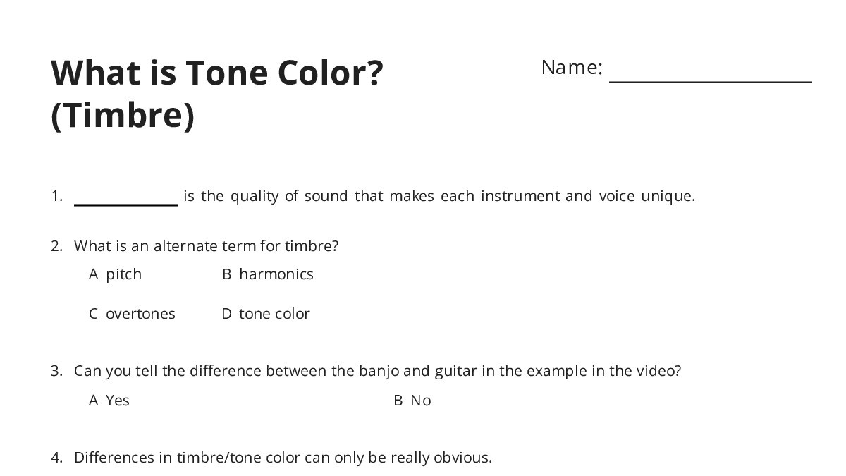 What is Tone Color? (Timbre) - My Worksheet Maker: Create Your Own ...
