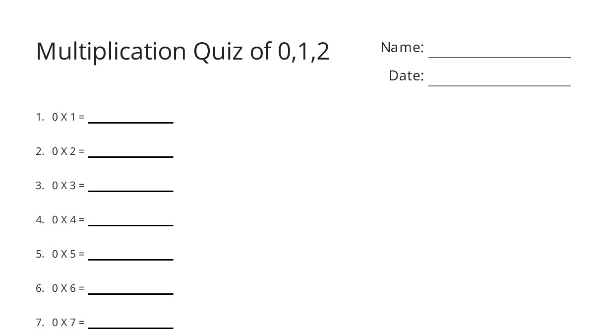 Multiplication Quiz of 0,1,2 - My Worksheet Maker: Create Your Own ...