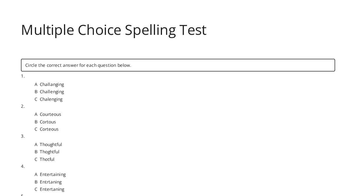 Multiple Choice Spelling Test - My Worksheet Maker: Create Your Own ...