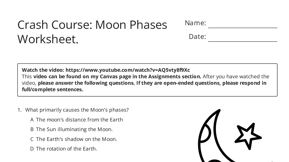 Crash Course: Moon Phases Worksheet. - My Worksheet Maker: Create Your ...