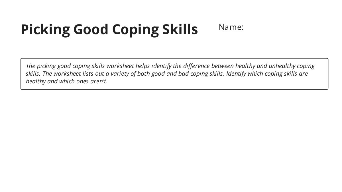 Picking Good Coping Skills - My Worksheet Maker: Create Your Own Worksheets