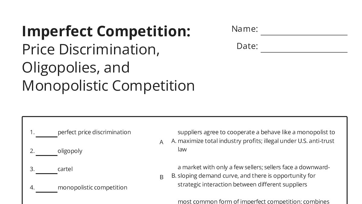 Imperfect Competition: Price Discrimination, Oligopolies, and ...