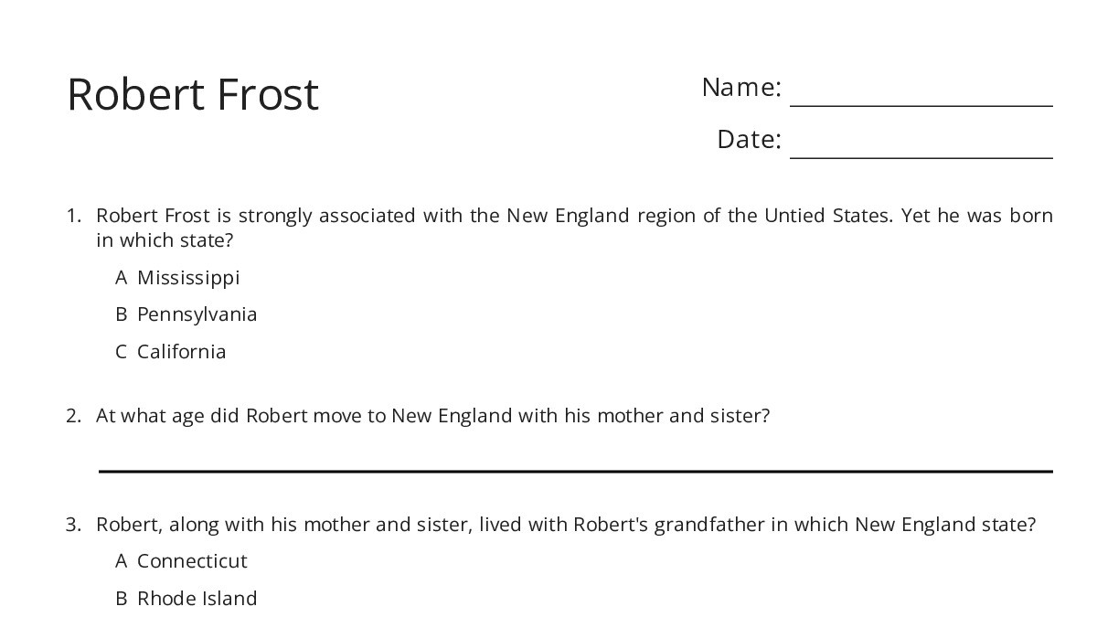 Robert Frost - My Worksheet Maker: Create Your Own Worksheets
