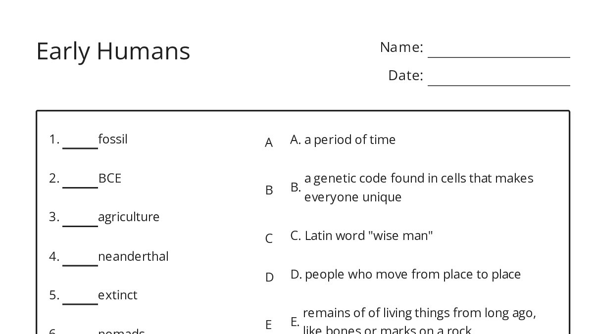 Early Humans - My Worksheet Maker: Create Your Own Worksheets