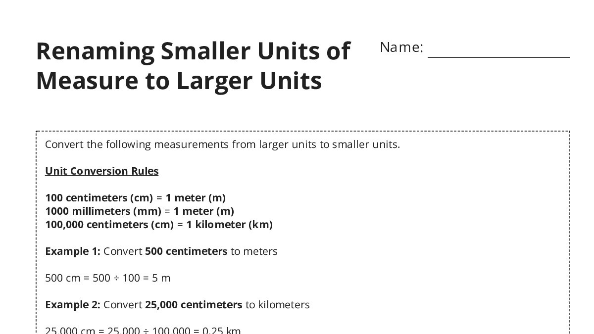Renaming Smaller Units of Measure to Larger Units - My Worksheet Maker ...