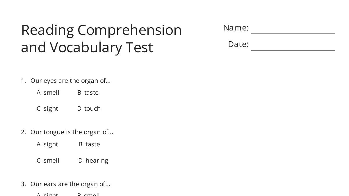 Reading Comprehension and Vocabulary Test - My Worksheet Maker: Create ...