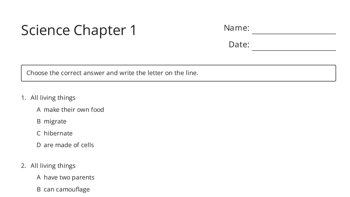 Science Chapter 1 - My Worksheet Maker: Create Your Own Worksheets
