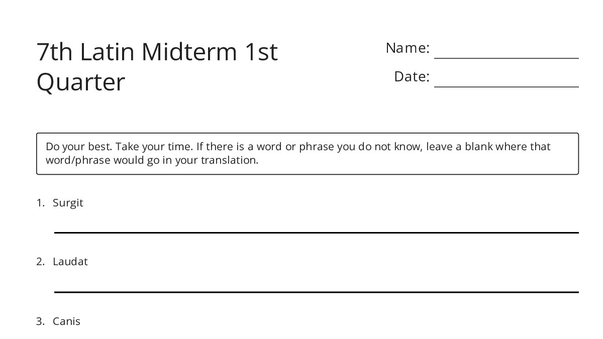 7th Latin Midterm 1st Quarter - My Worksheet Maker: Create Your Own ...