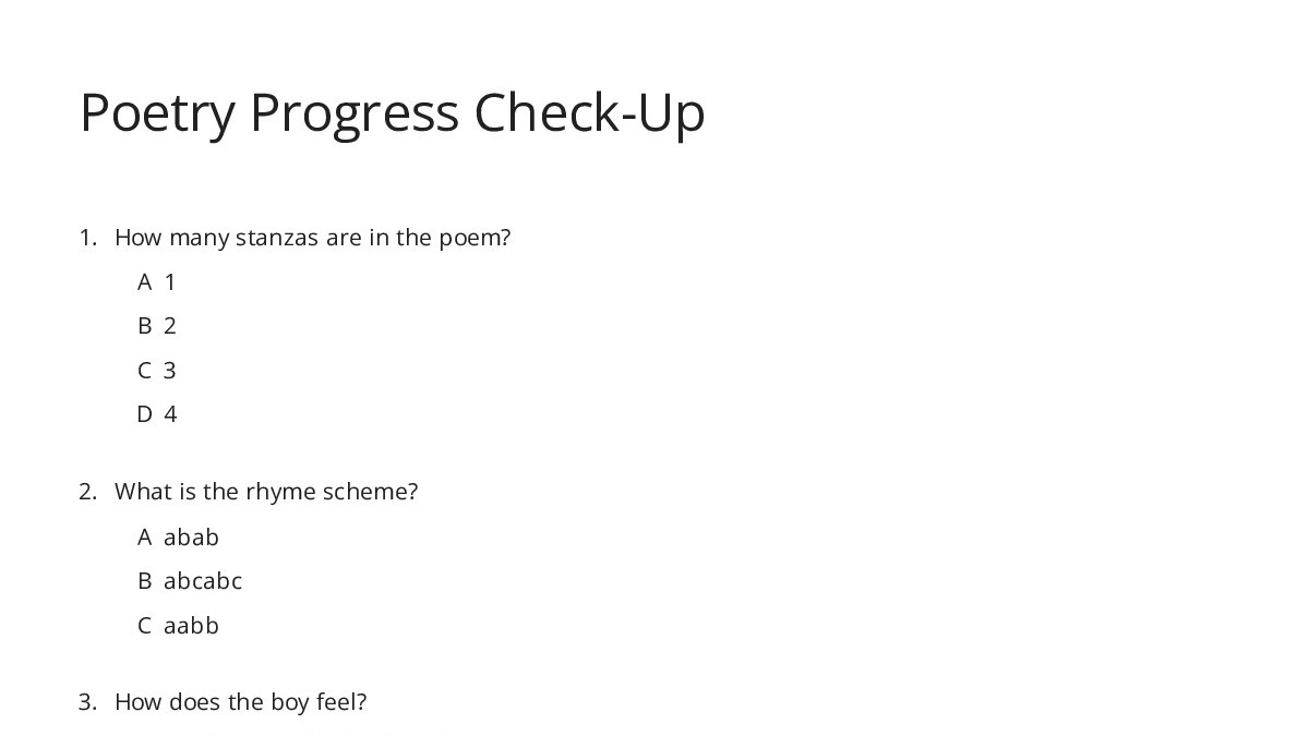 Poetry Progress Check-Up - My Worksheet Maker: Create Your Own Worksheets