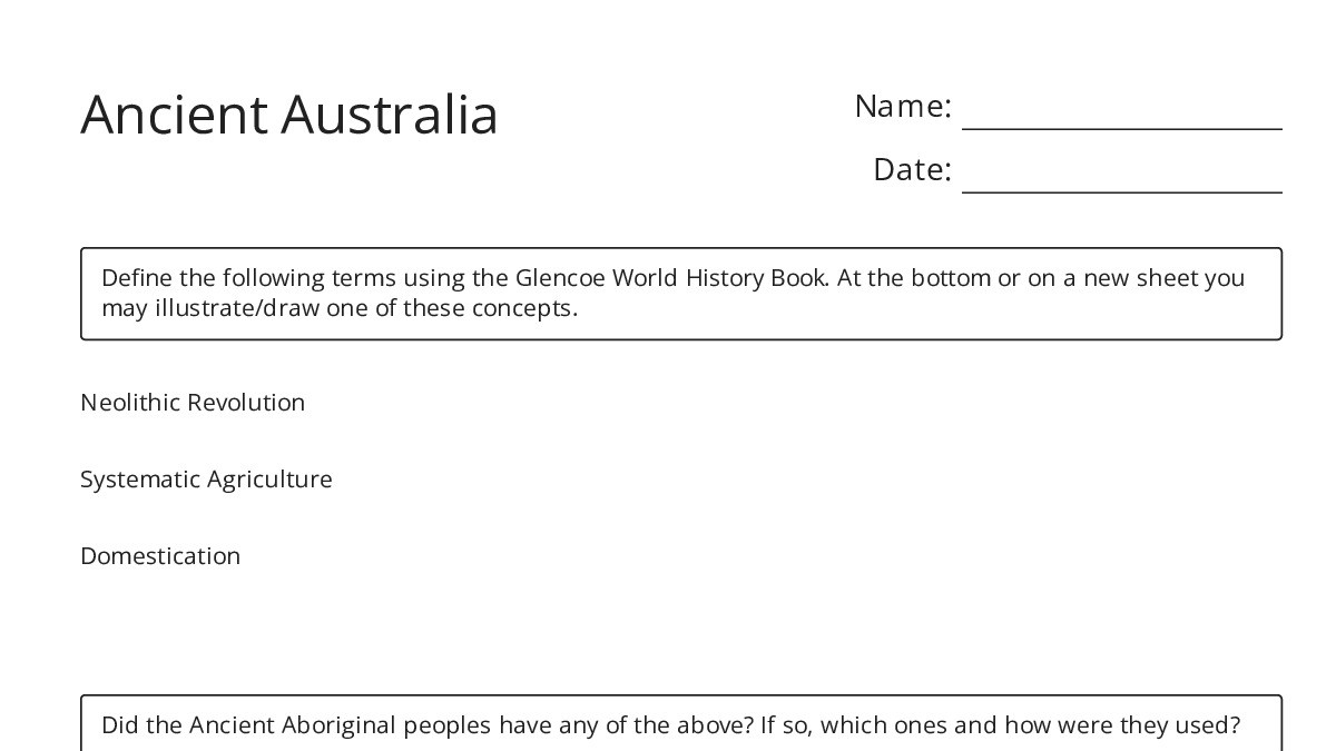 Ancient Australia - My Worksheet Maker: Create Your Own Worksheets
