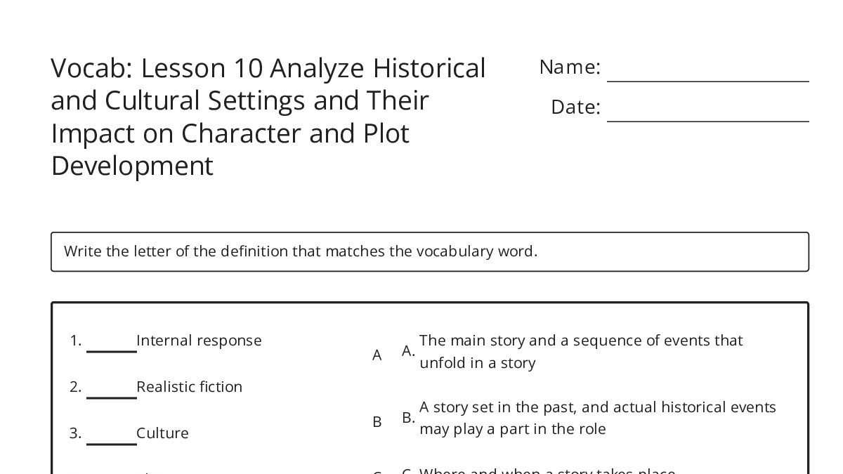 Vocab: Lesson 10 Analyze Historical and Cultural Settings and Their ...