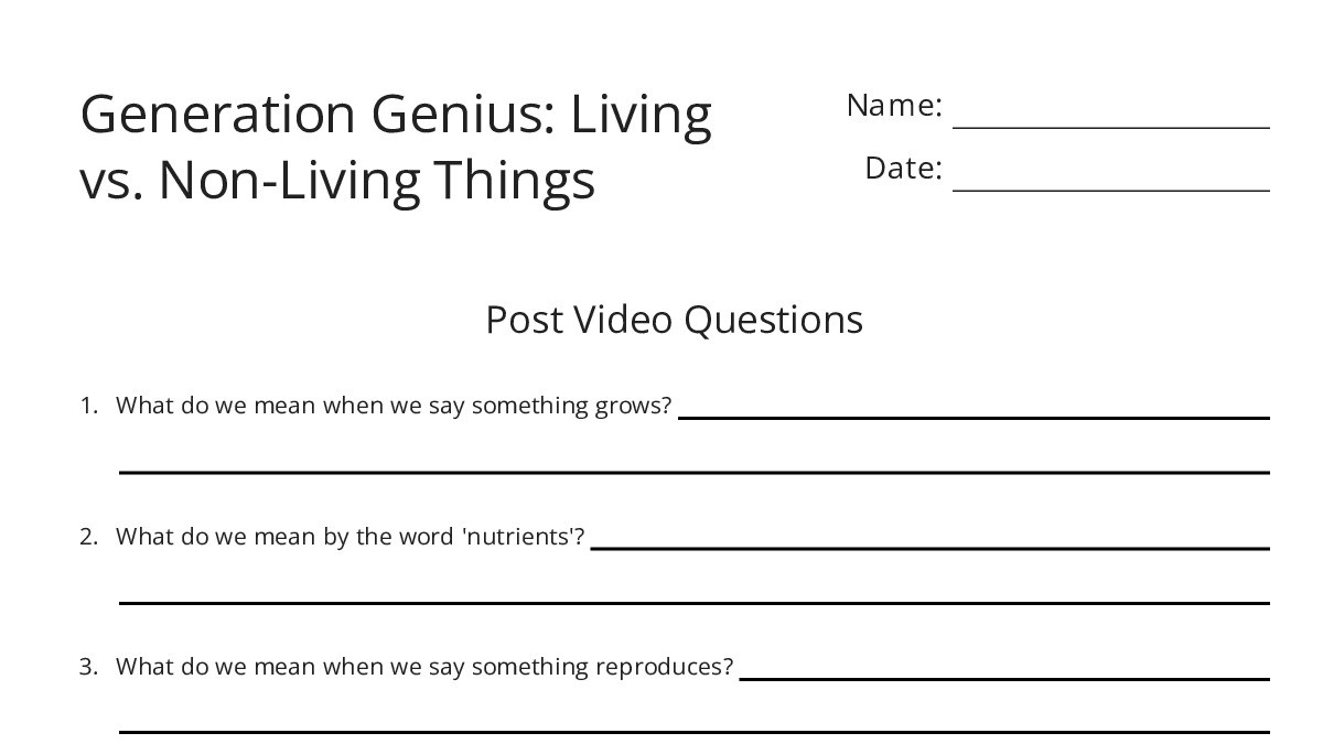 Generation Genius: Living vs. Non-Living Things - My Worksheet Maker ...