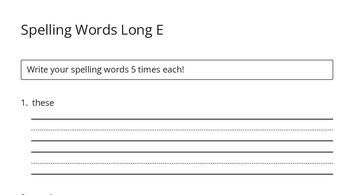 Spelling Words Long E - My Worksheet Maker: Create Your Own Worksheets