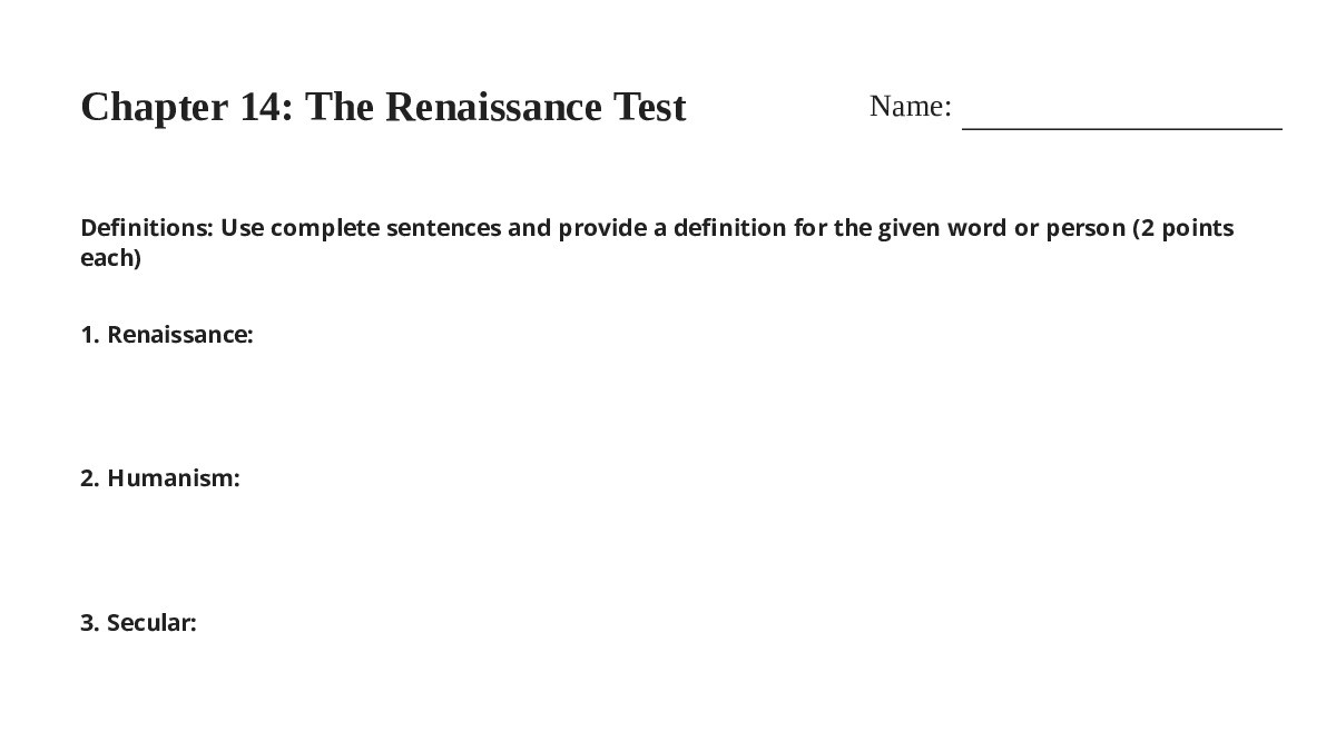 Chapter 14: The Renaissance Test - My Worksheet Maker: Create Your Own ...