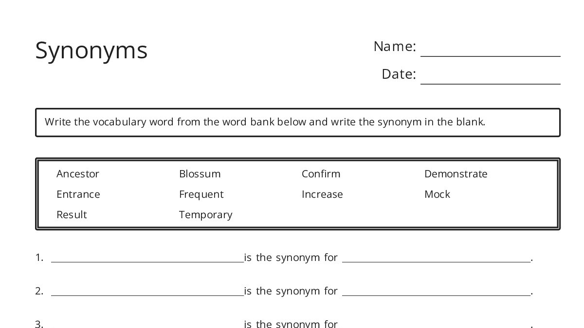 Synonyms - My Worksheet Maker: Create Your Own Worksheets