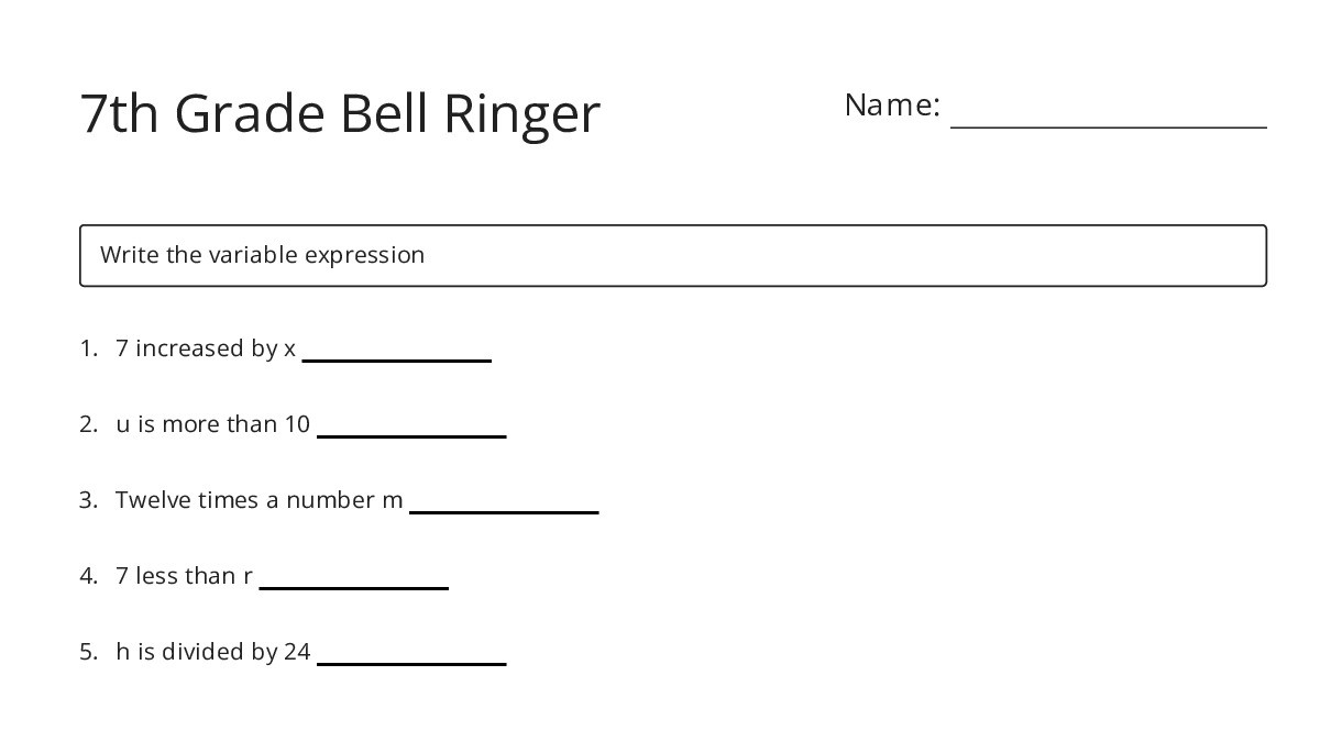 7th Grade Bell Ringer - My Worksheet Maker: Create Your Own Worksheets