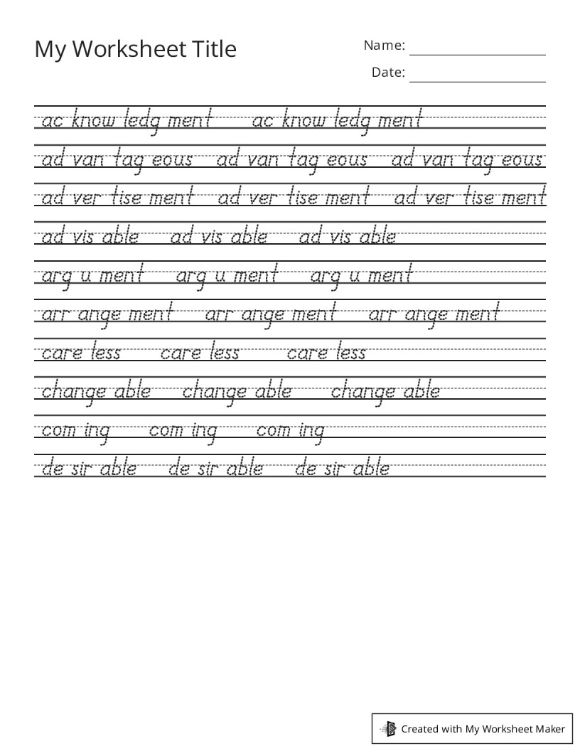 My Worksheet Title - My Worksheet Maker: Create Your Own Worksheets