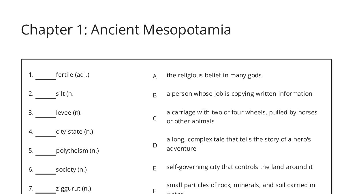 Chapter 1: Ancient Mesopotamia - My Worksheet Maker: Create Your Own ...