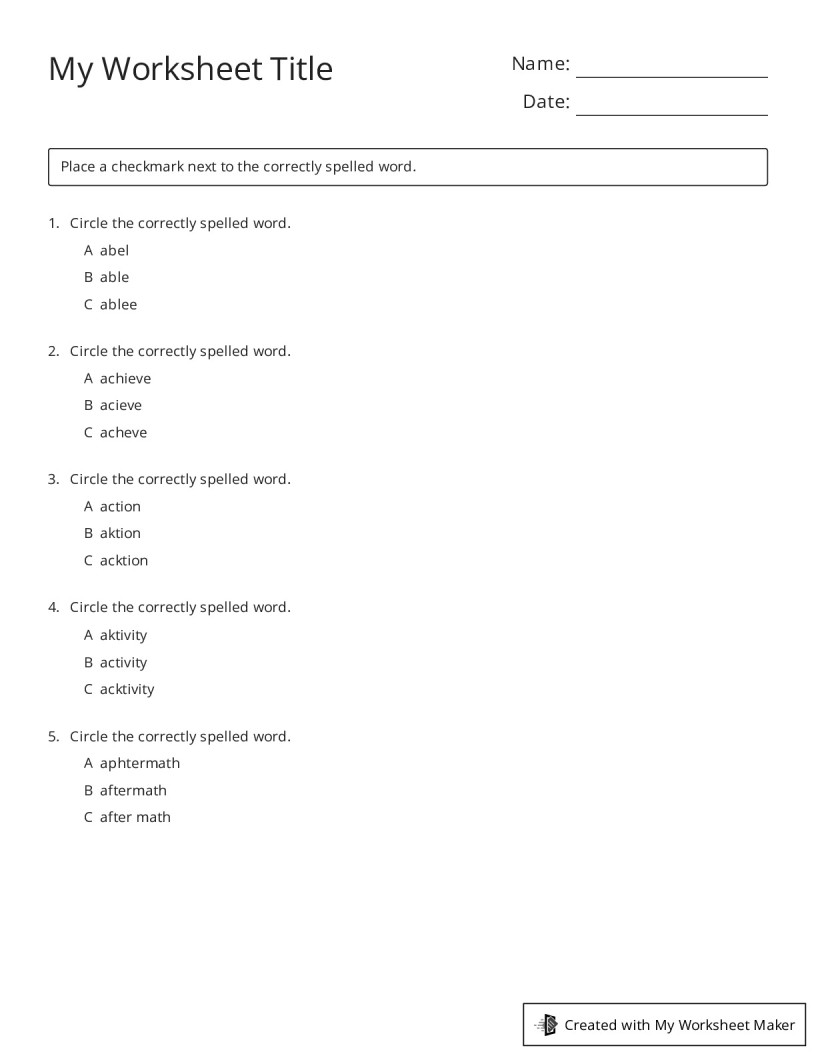 My Worksheet Title - My Worksheet Maker: Create Your Own Worksheets