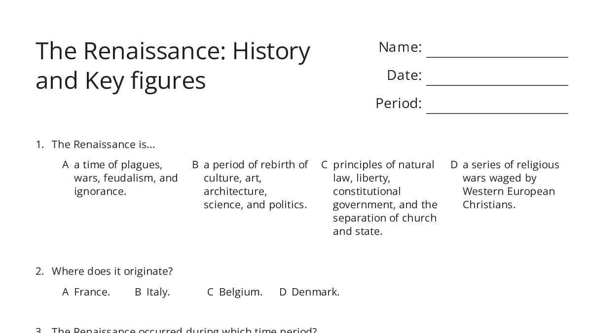 The Renaissance: History and Key figures - My Worksheet Maker: Create ...