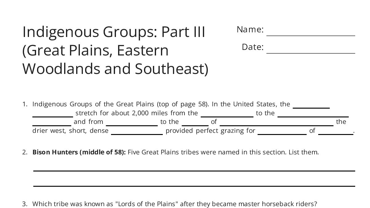 Indigenous Groups: Part III (Great Plains, Eastern Woodlands and ...