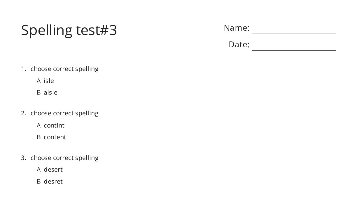 Spelling test#3 - My Worksheet Maker: Create Your Own Worksheets