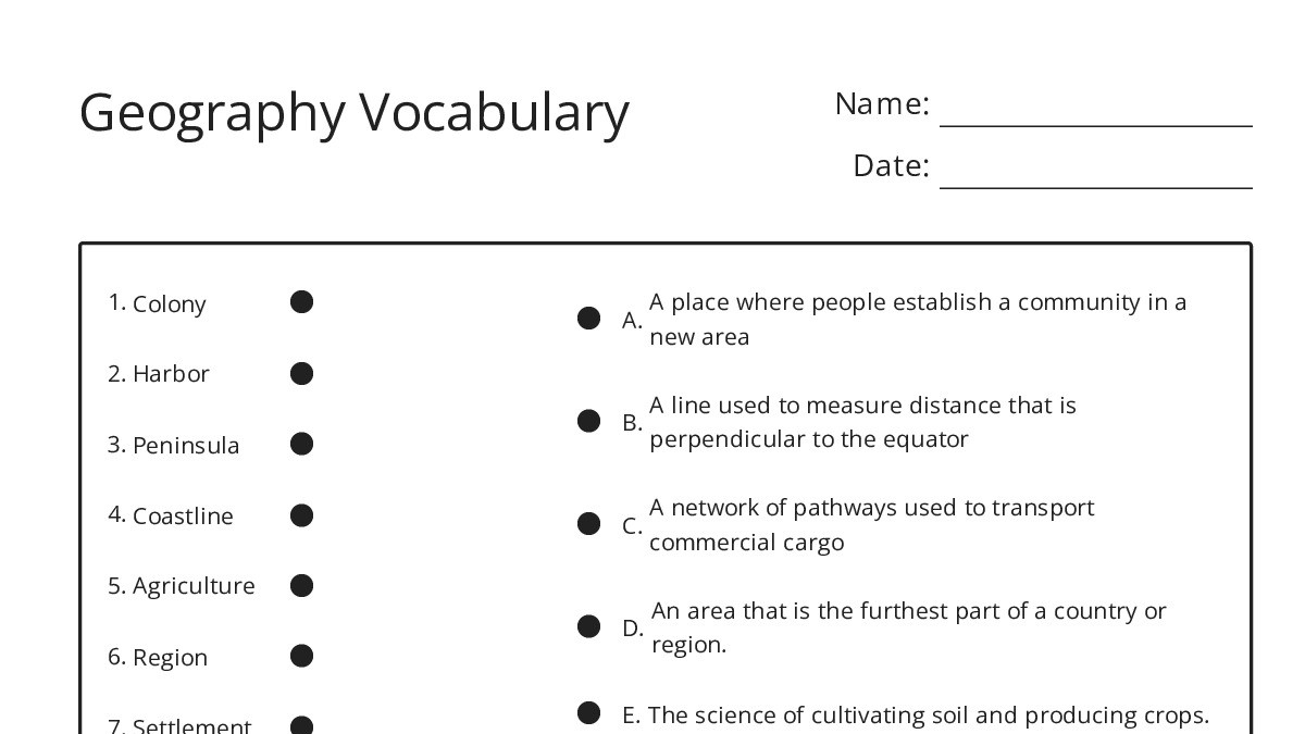 Geography Vocabulary - My Worksheet Maker: Create Your Own Worksheets