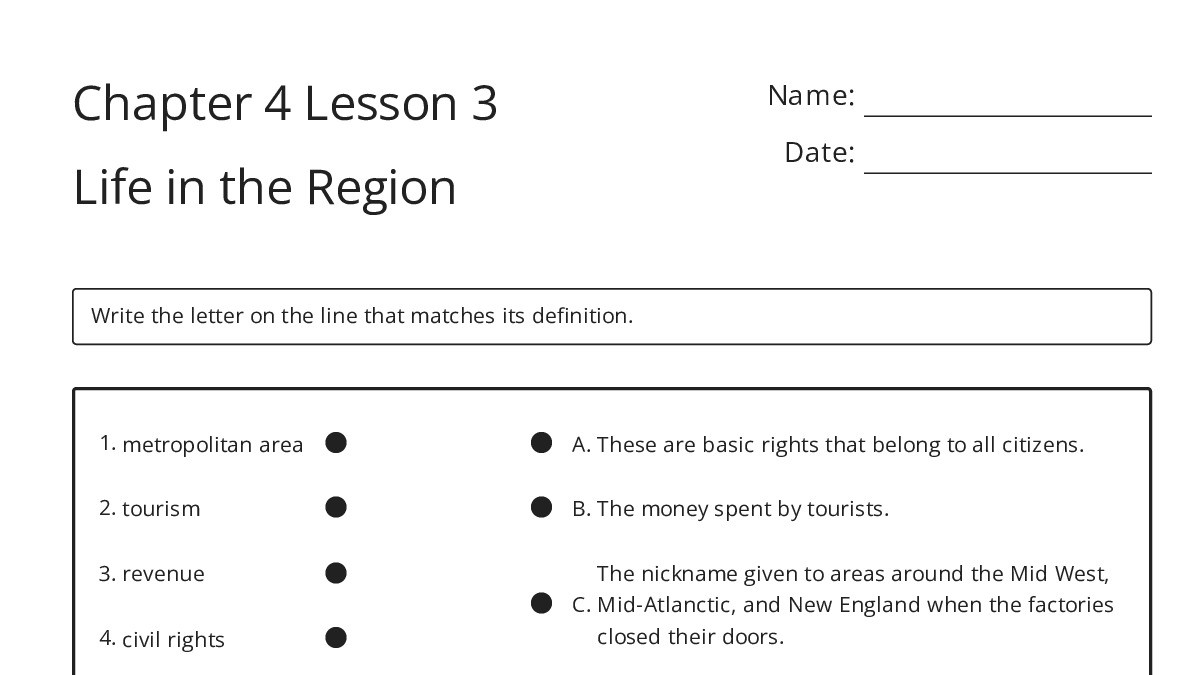 Chapter 4 Lesson 3 Life in the Region - My Worksheet Maker: Create Your ...