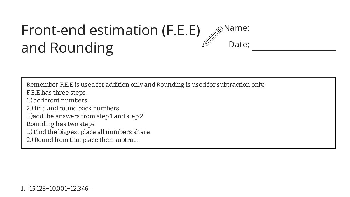 Front-end estimation (F.E.E) and Rounding - My Worksheet Maker: Create ...