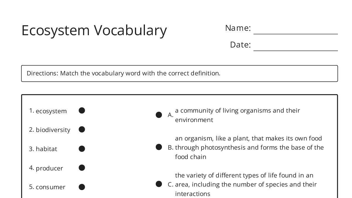 Ecosystem Vocabulary - My Worksheet Maker: Create Your Own Worksheets