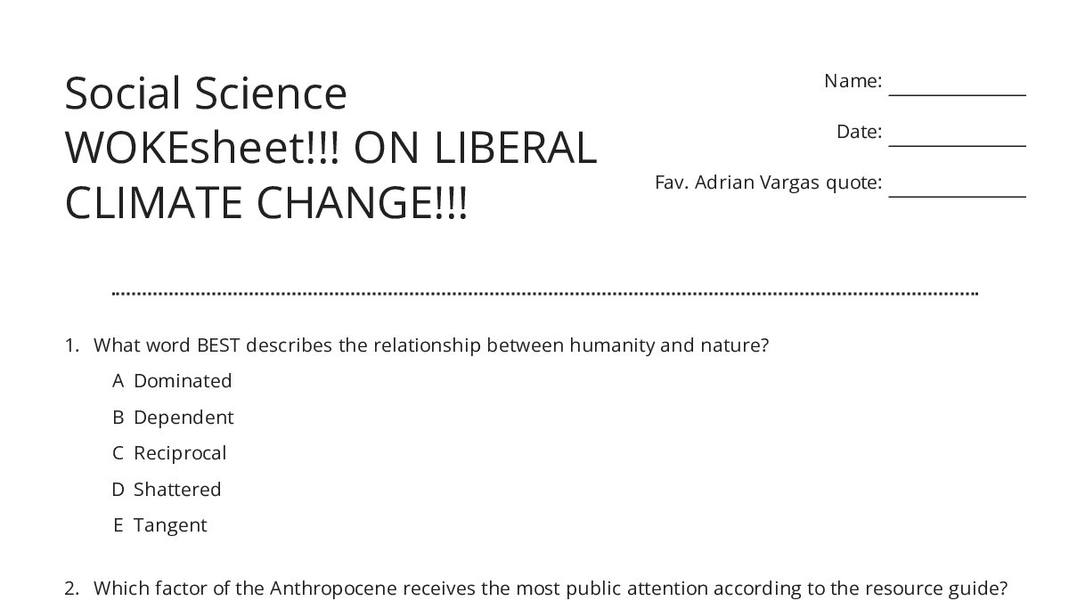 Social Science WOKEsheet!!! ON LIBERAL CLIMATE CHANGE!!! - My Worksheet ...
