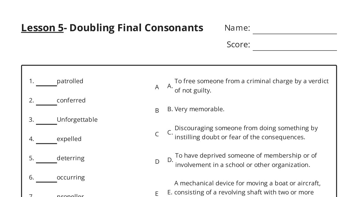 Lesson 5- Doubling Final Consonants - My Worksheet Maker: Create Your ...