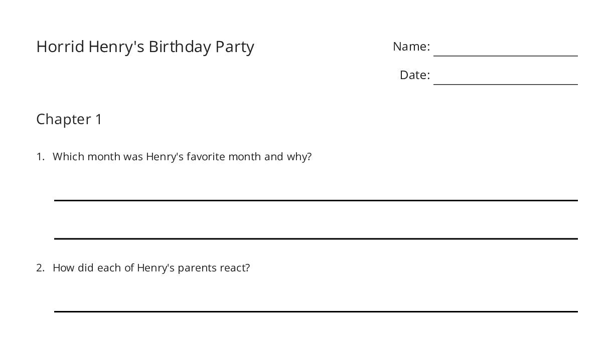 Horrid Henry's Birthday Party - My Worksheet Maker: Create Your Own ...