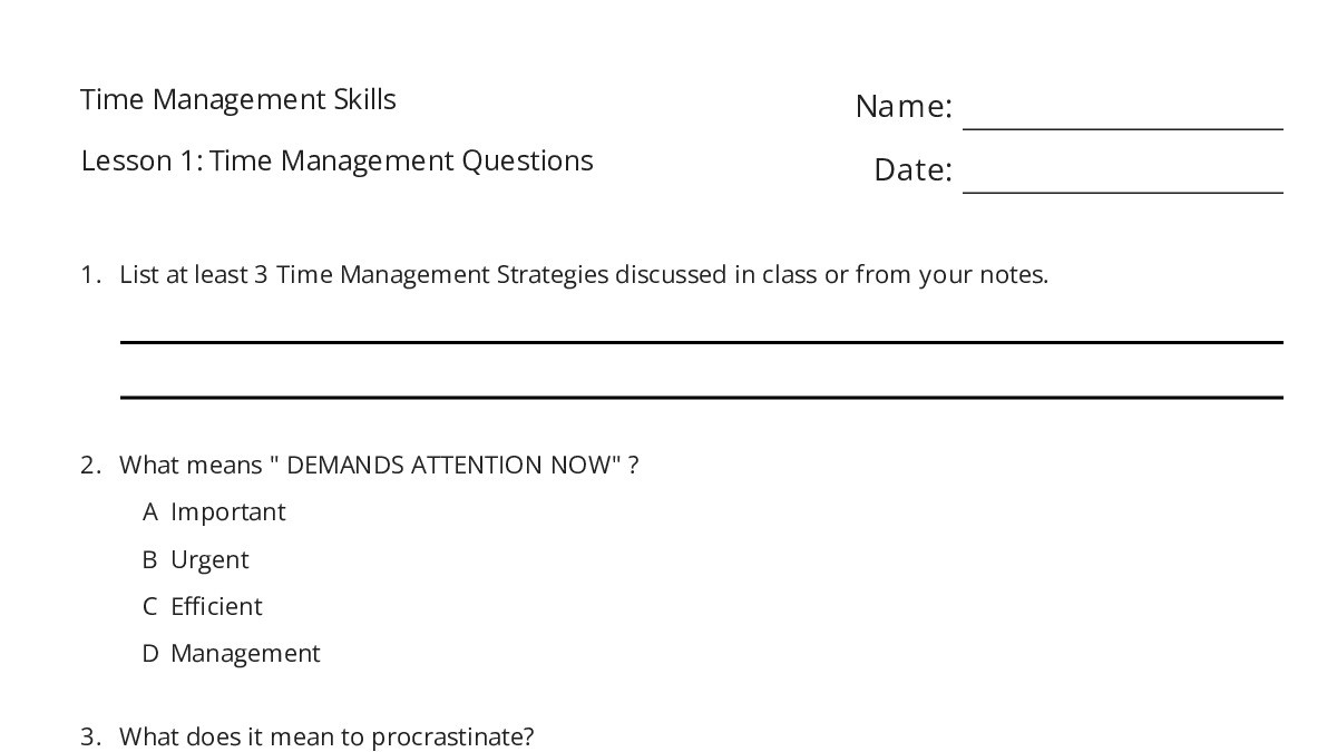 Time Management Skills Lesson 1: Time Management Questions - My ...
