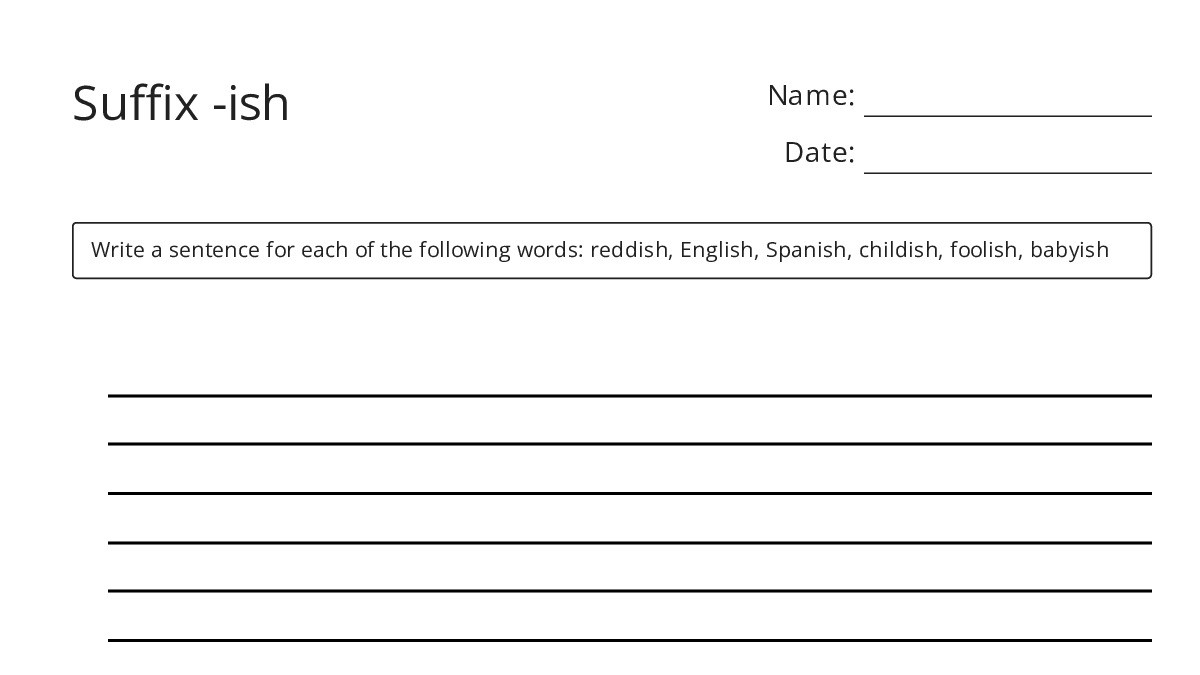 Suffix -ish - My Worksheet Maker: Create Your Own Worksheets