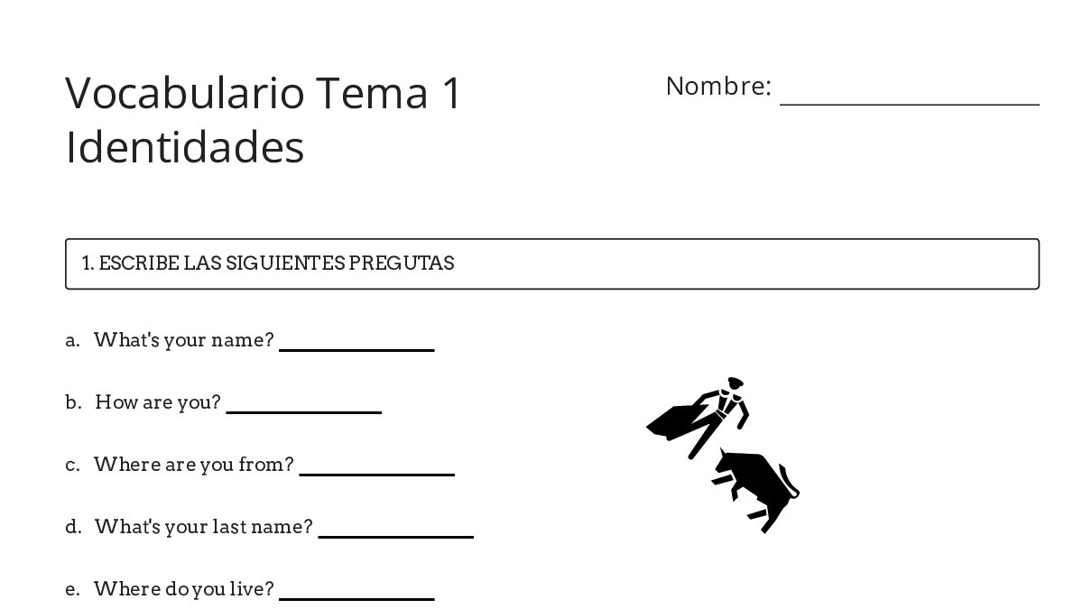 Vocabulario Tema 1 Identidades - My Worksheet Maker: Create Your Own ...