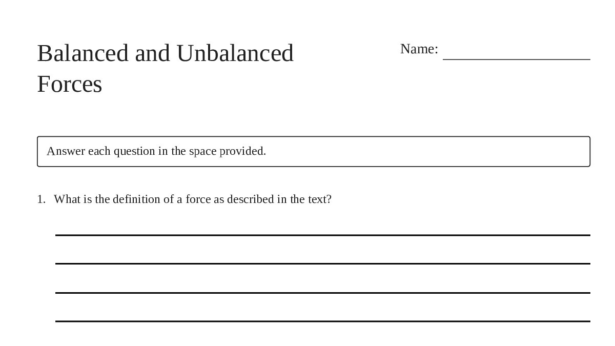Balanced and Unbalanced Forces - My Worksheet Maker: Create Your Own ...