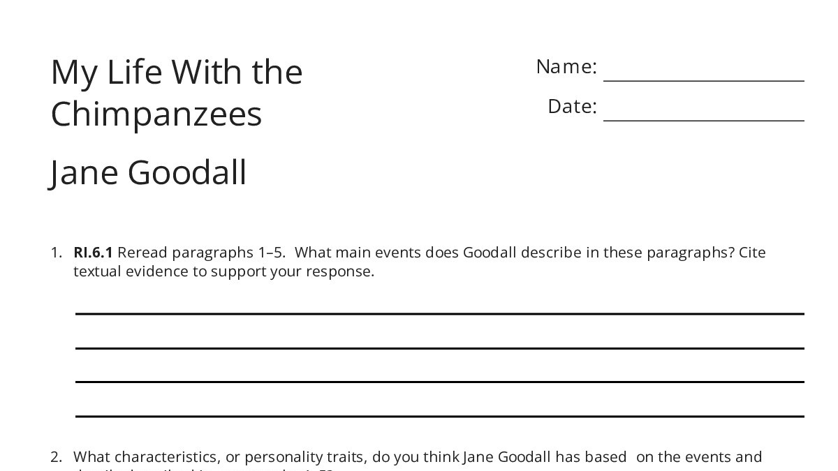 My Life With the Chimpanzees Jane Goodall - My Worksheet Maker: Create ...