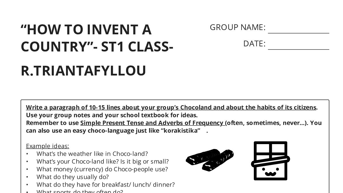 “HOW TO INVENT A COUNTRY”- ST1 CLASS- R.TRIANTAFYLLOU - My Worksheet ...
