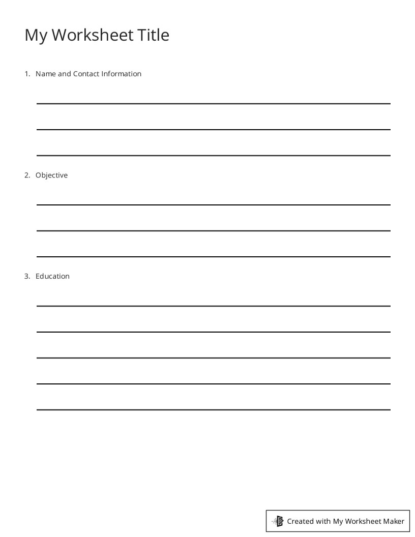 My Worksheet Title - My Worksheet Maker: Create Your Own Worksheets