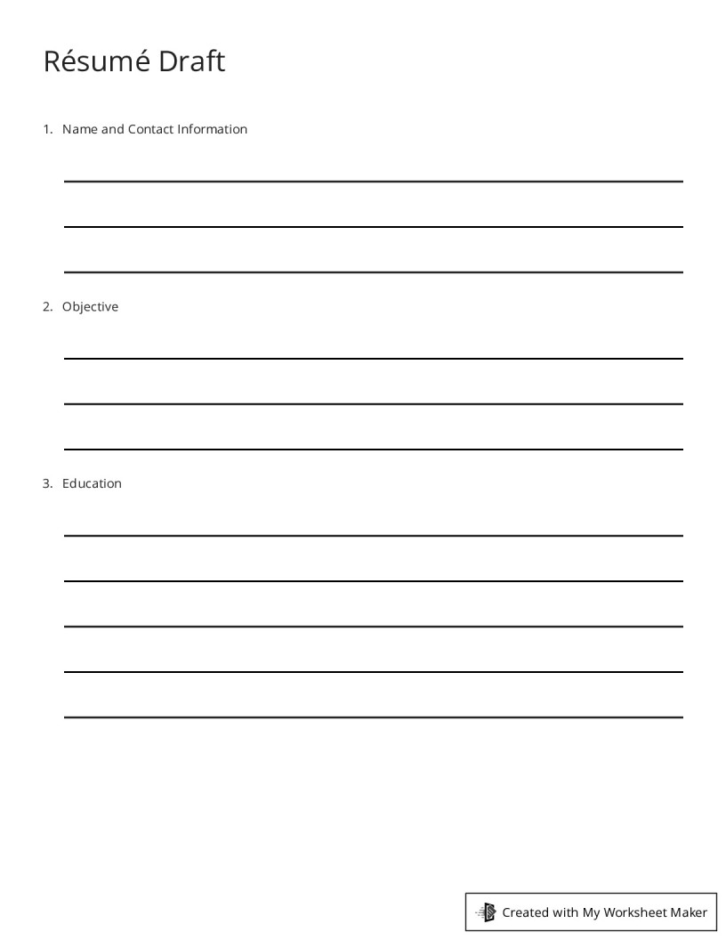 Résumé Draft - My Worksheet Maker: Create Your Own Worksheets