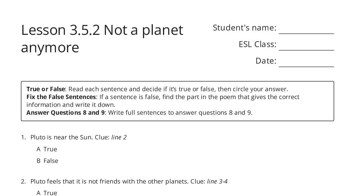Lesson 3.5.2 Not a planet anymore - My Worksheet Maker: Create Your Own ...