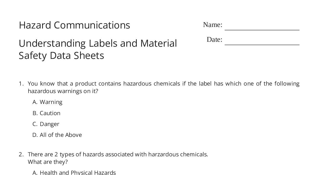 Hazard Communications Understanding Labels and Material Safety Data ...